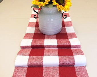 Red and White Buffalo Check Table Runner - Etsy