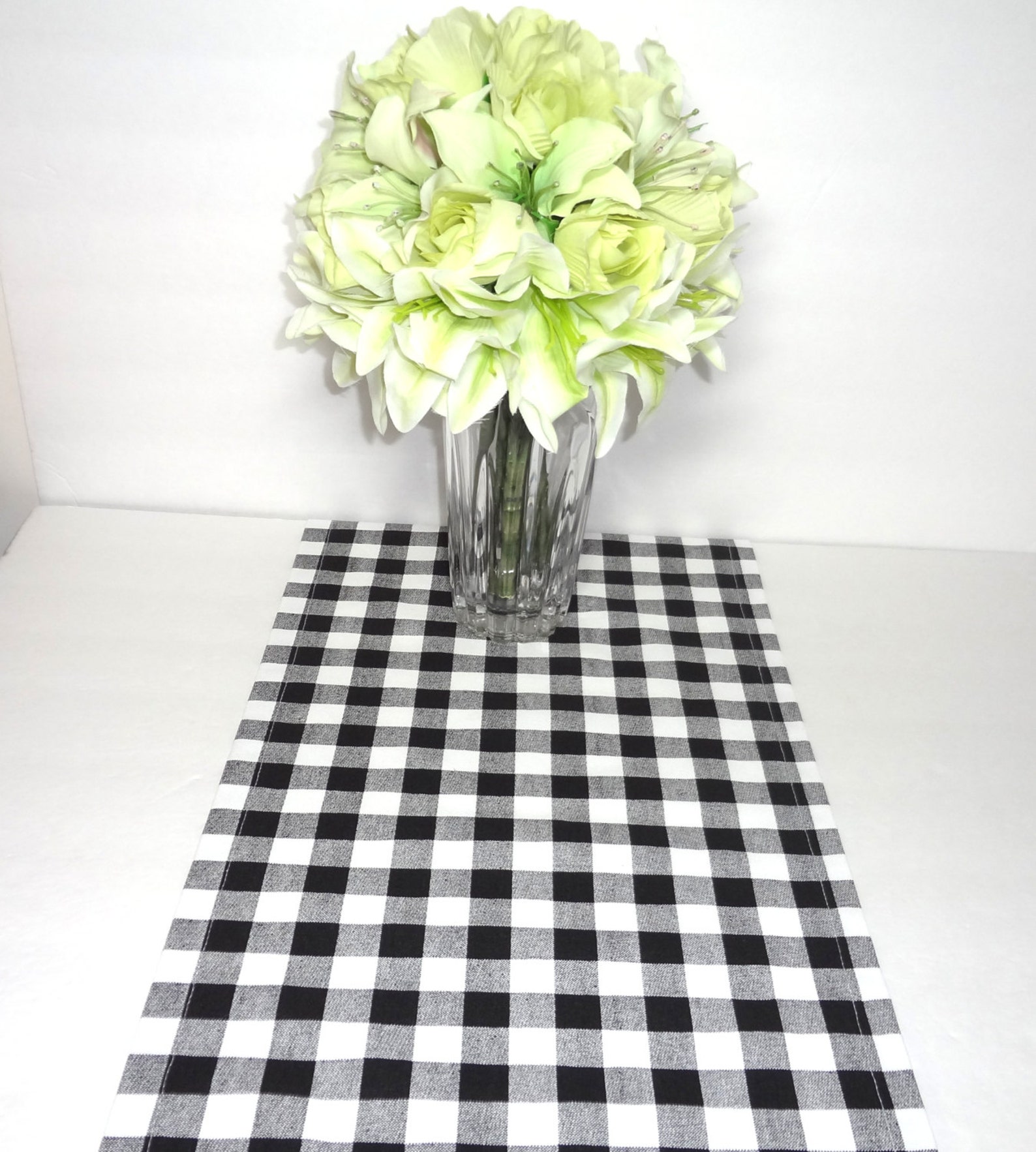 Black & White Checkered Table Runner Tablecloth Black Plaid | Etsy