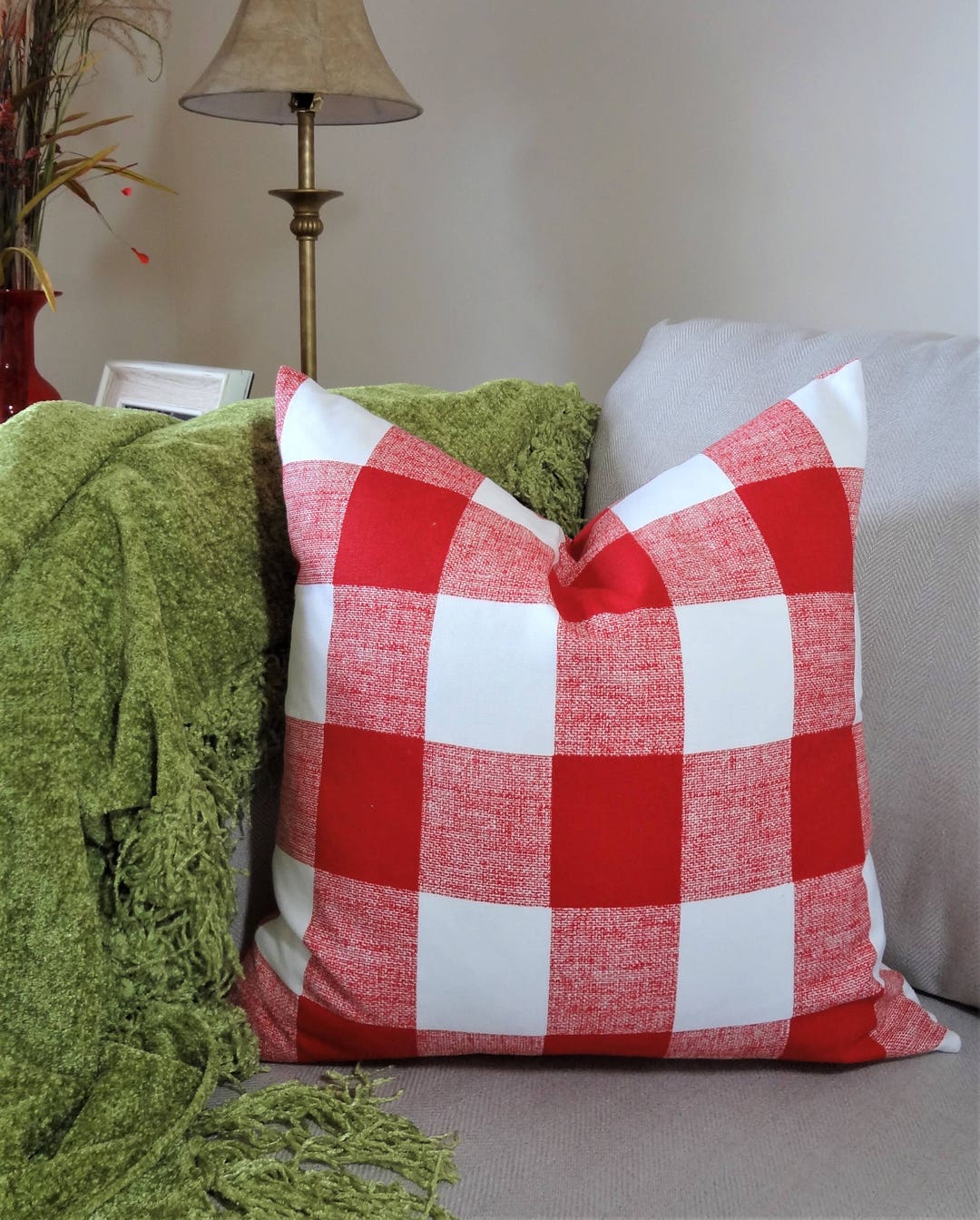 Large Buffalo Checked Red Plaid Pillow Covers Large Checked Red & White ...