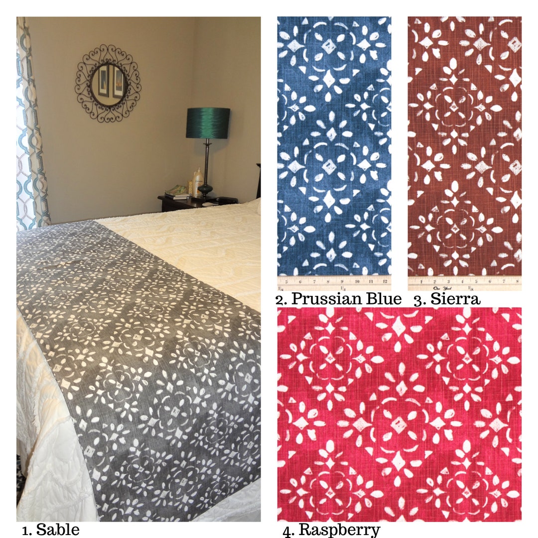 Avila Floral Grey Charcoal Raspberry Blue Geometric Bed Runner Bedroom ...