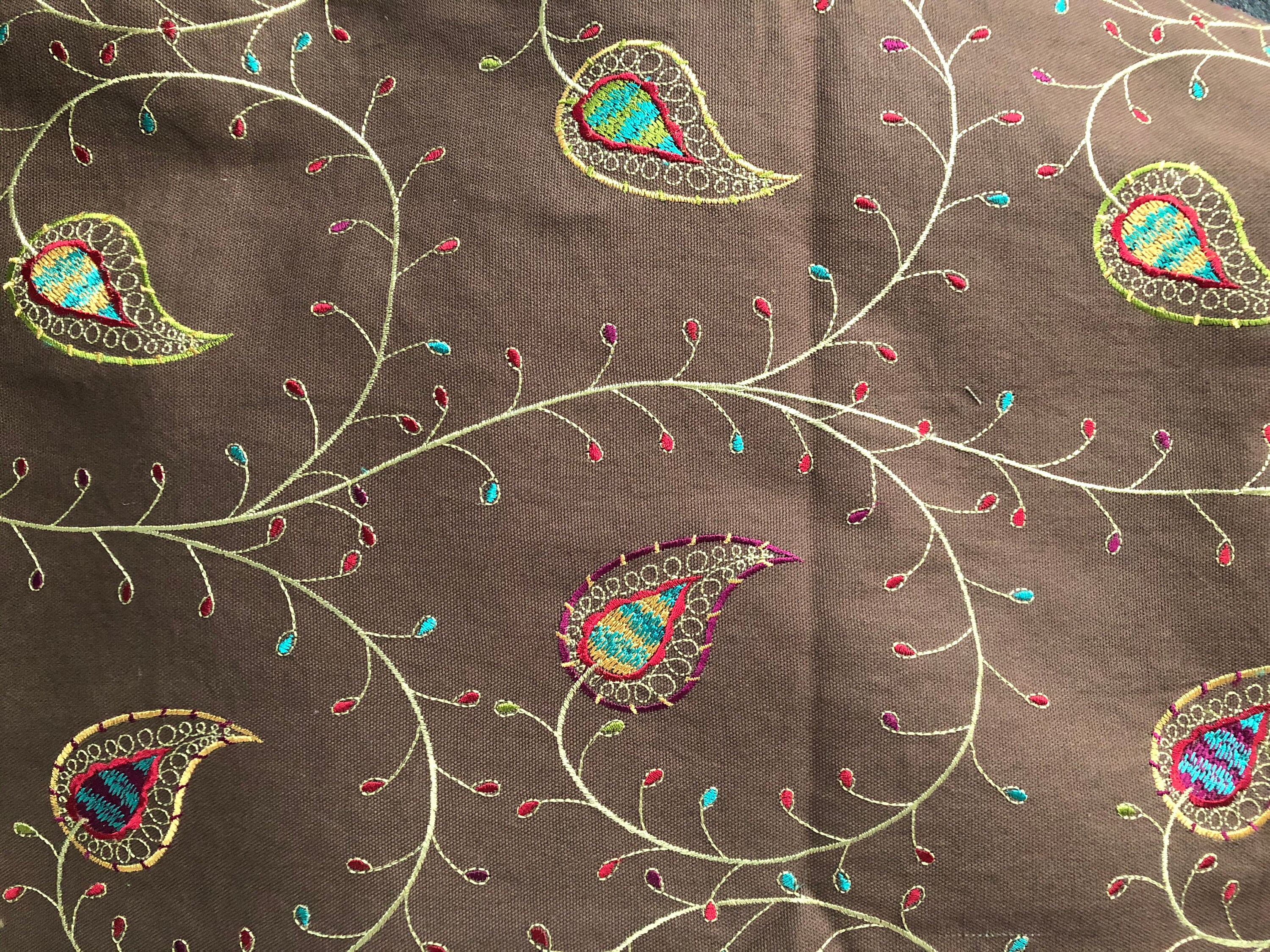 Brown Embroidered Multi Colored Fabric Fushia Blue Green Gold | Etsy