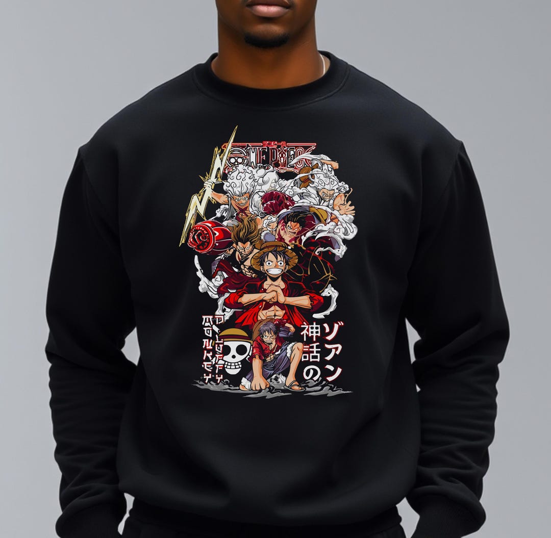 Anime Pirate Crew Illustration Sweatshirt | Japanese Text, Skull Flag ...