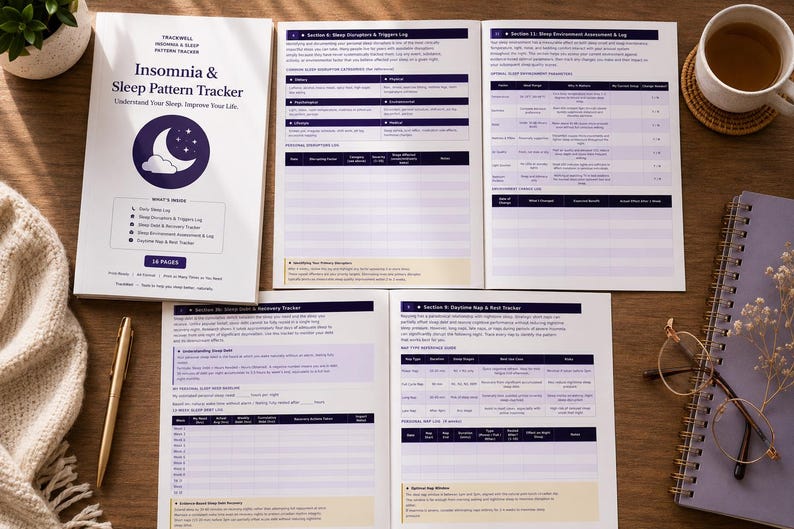 Insomnia and Sleep Tracker Printable PDF | Sleep Pattern Journal | 23 ...