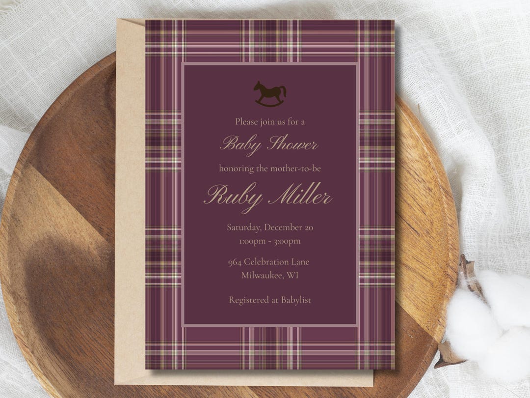 Purple Plaid Baby Shower Invitation Template | Chic Girl Design ...
