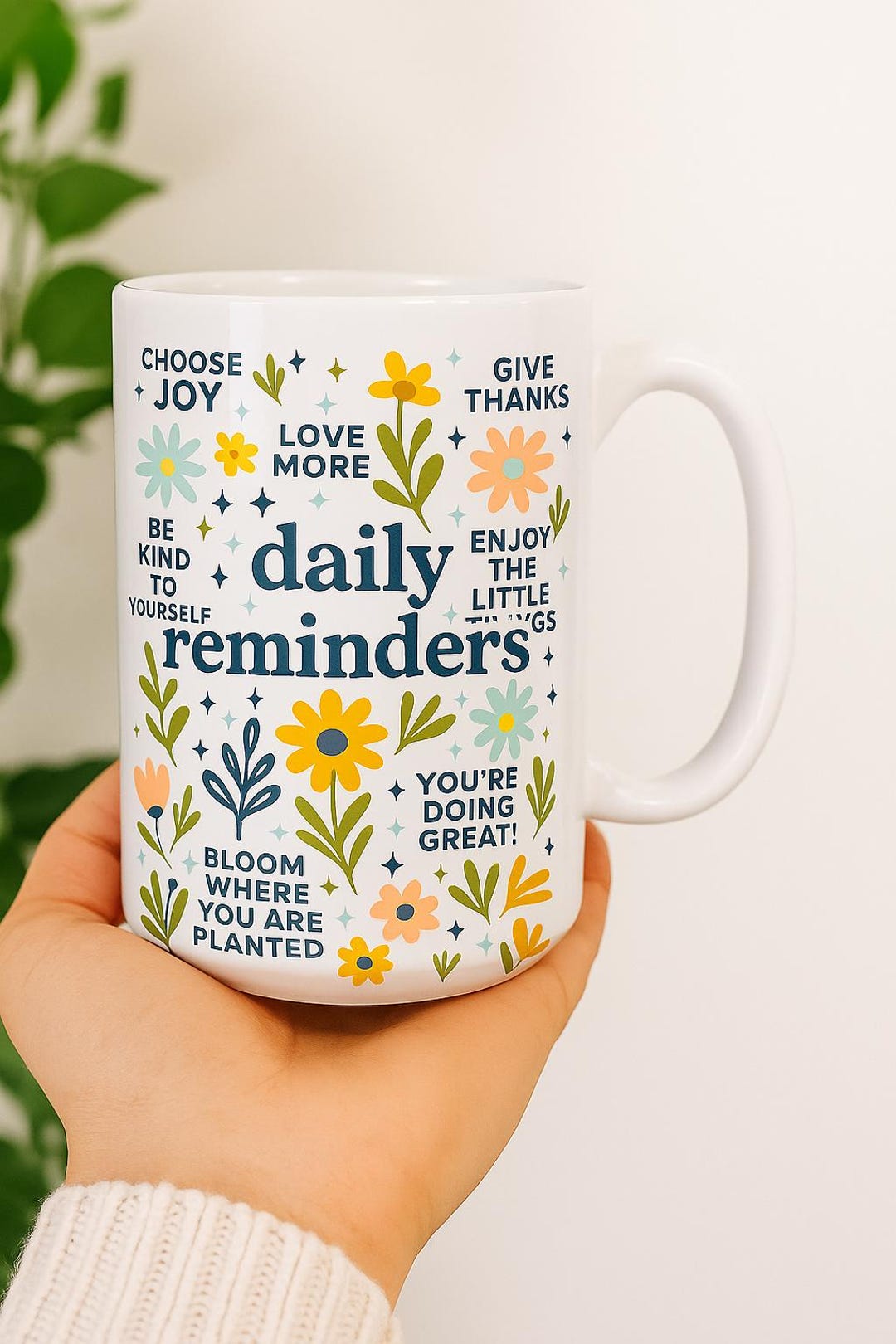 Affirmation Coffee Mug | Floral Daily Reminders, Mental Health Gift - Etsy