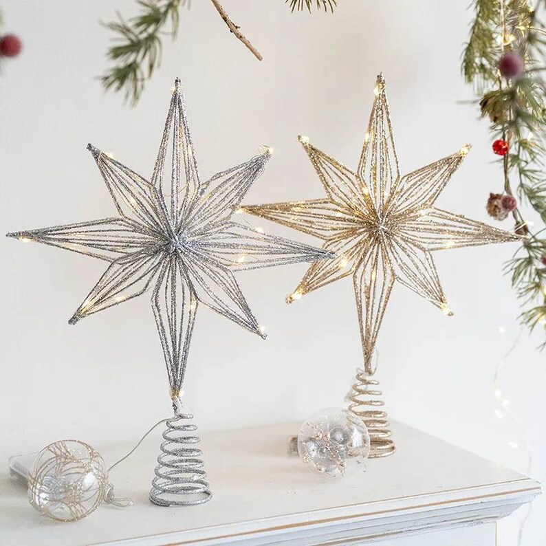 Christmas Tree Topper Star With LED String Lights, Festive Ornament for ...