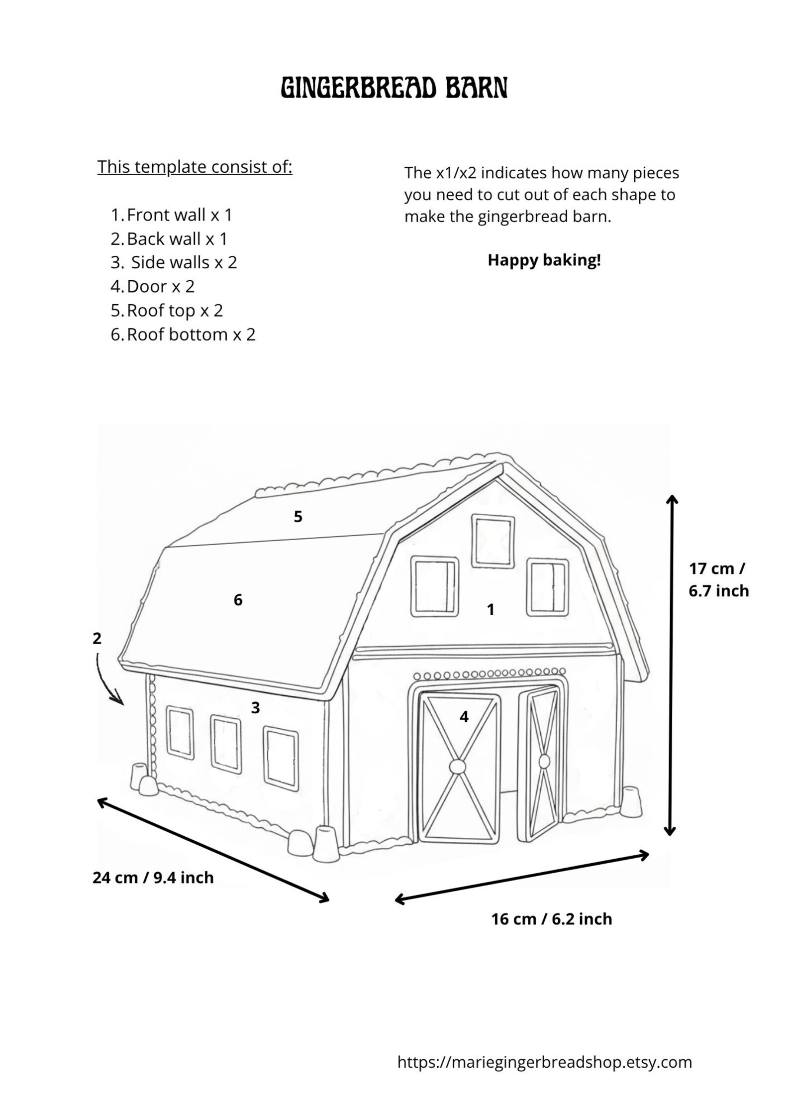 Gingerbread House Barn Template - Easy Pattern - Etsy
