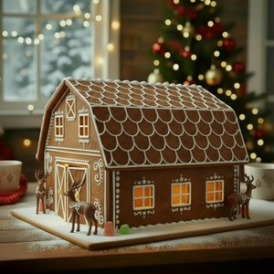 Gingerbread House Barn Template - Easy Pattern - Etsy