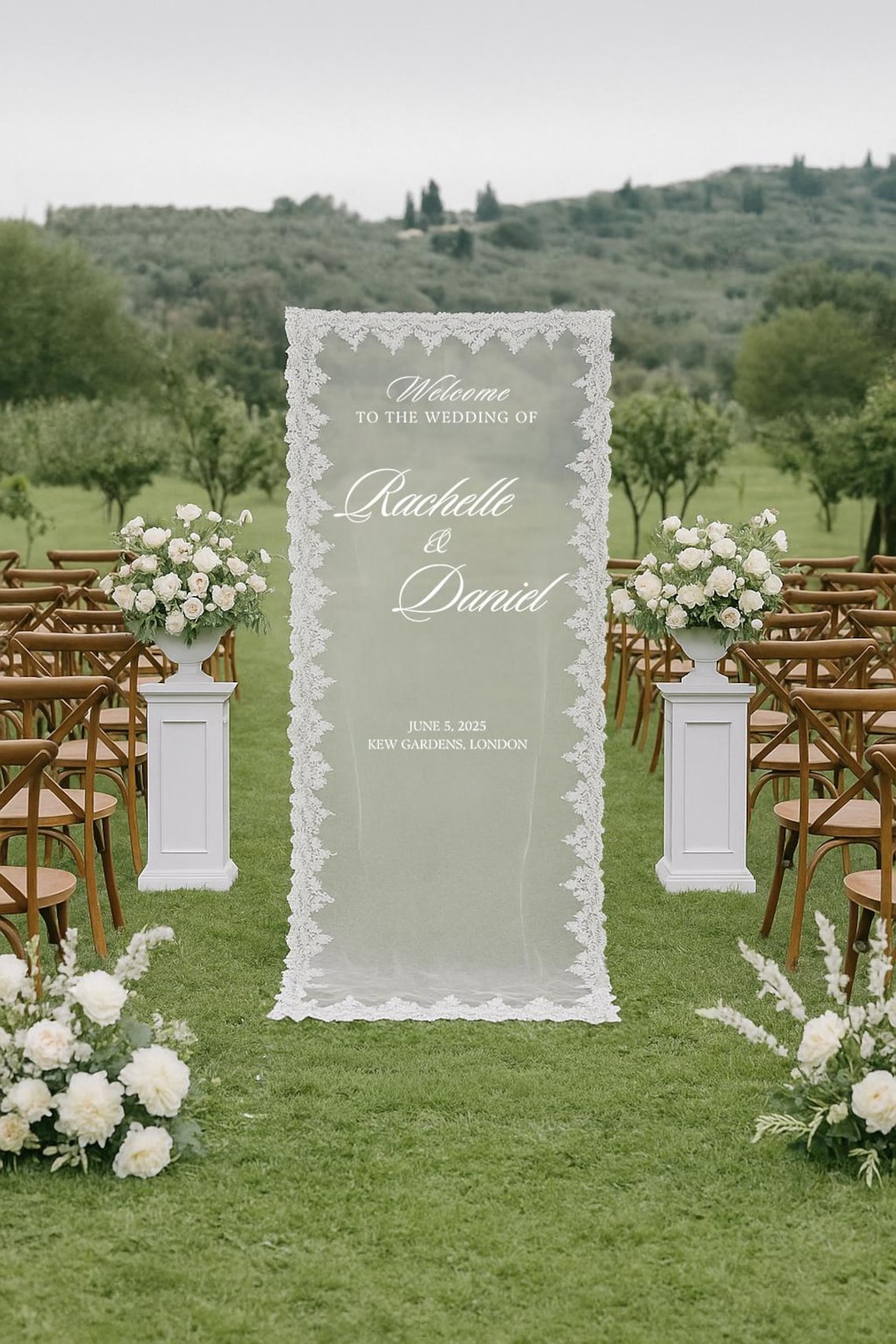 Personalized Sheer Wedding Welcome Sign: Lace Trim Banner - Etsy