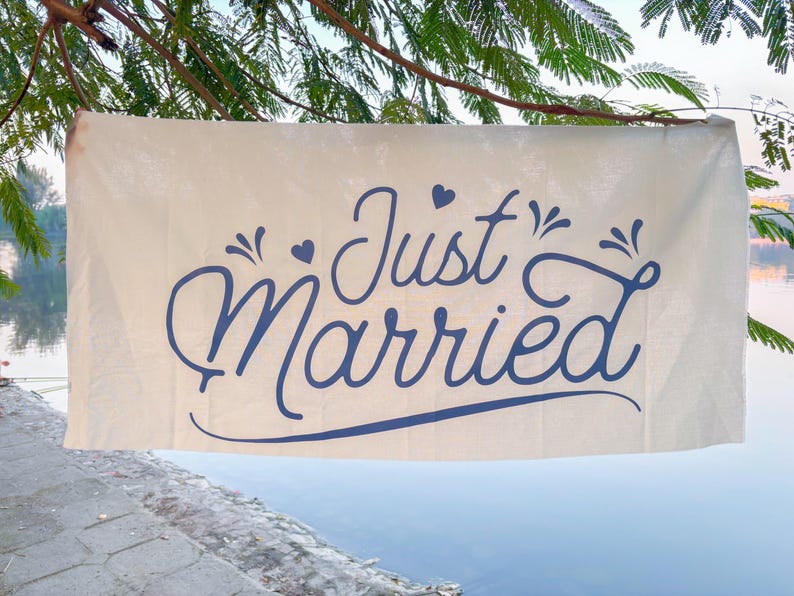 Personalized Just Married Car Sign, Rustic Wedding Fabric Banner - Etsy