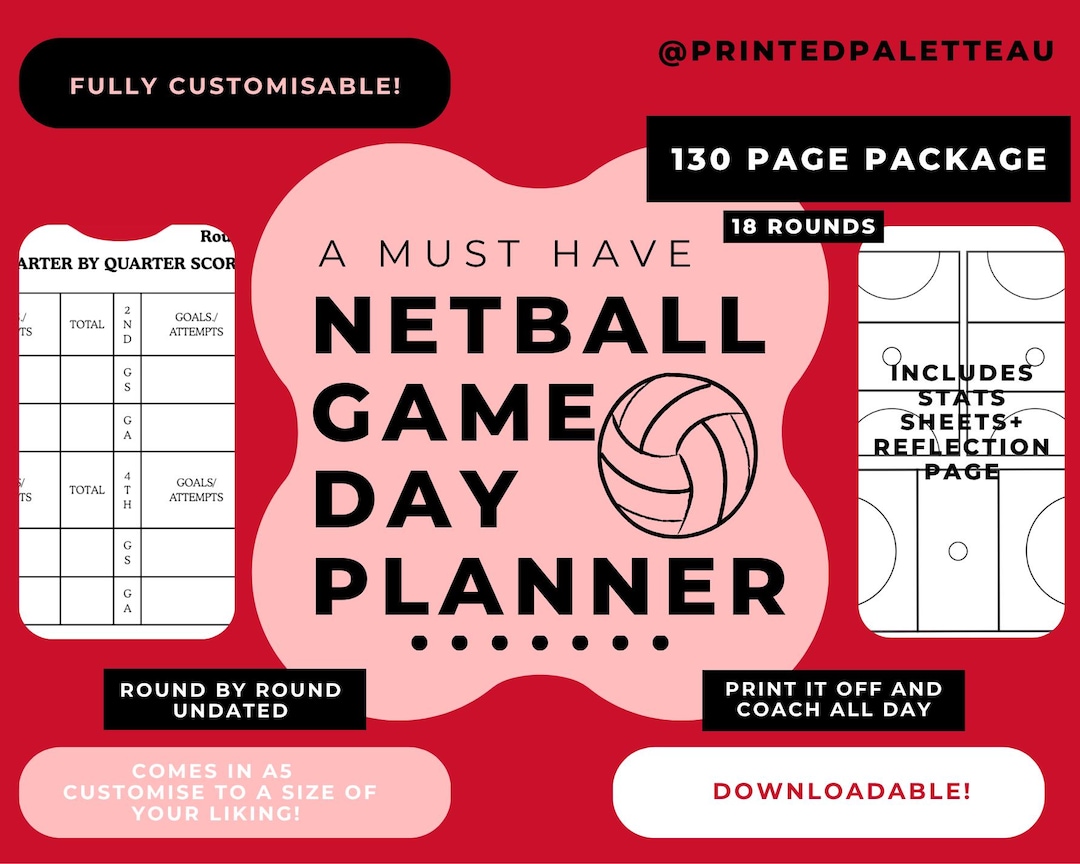 Netball Game Day Coaching Booklet, Fully Customisable, 2026, 18 Rounds ...