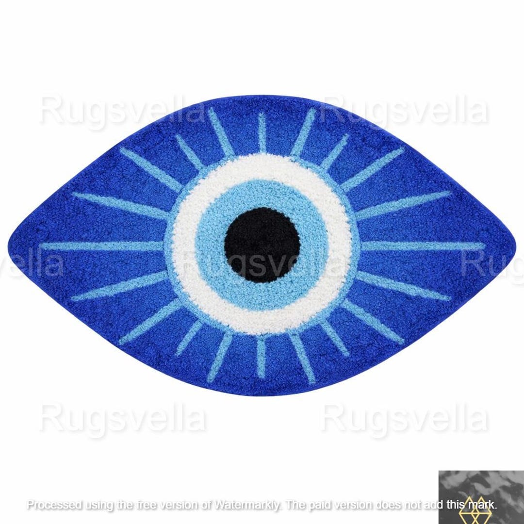 Evil Eye Hand Tufted Rug | Nazar Protection Wool Area Rug | Greek Blue ...
