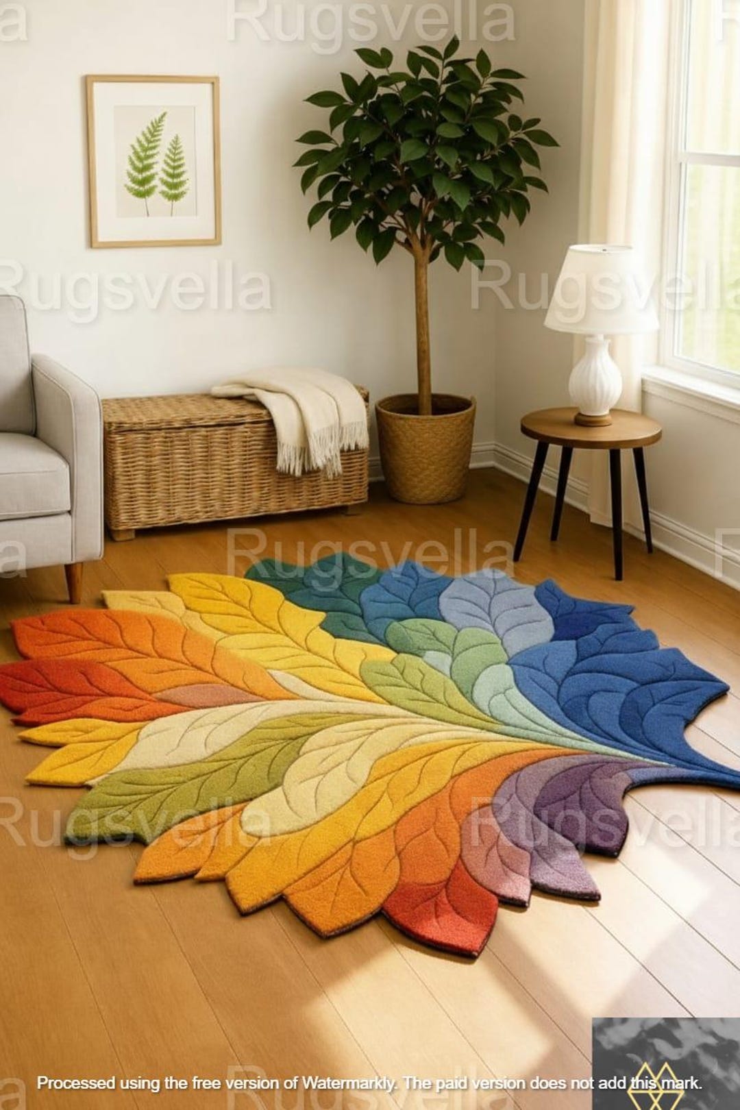 Handmade Tufted Rug Leaf Shape Area Rug Colorful Modern Rug Living Room ...