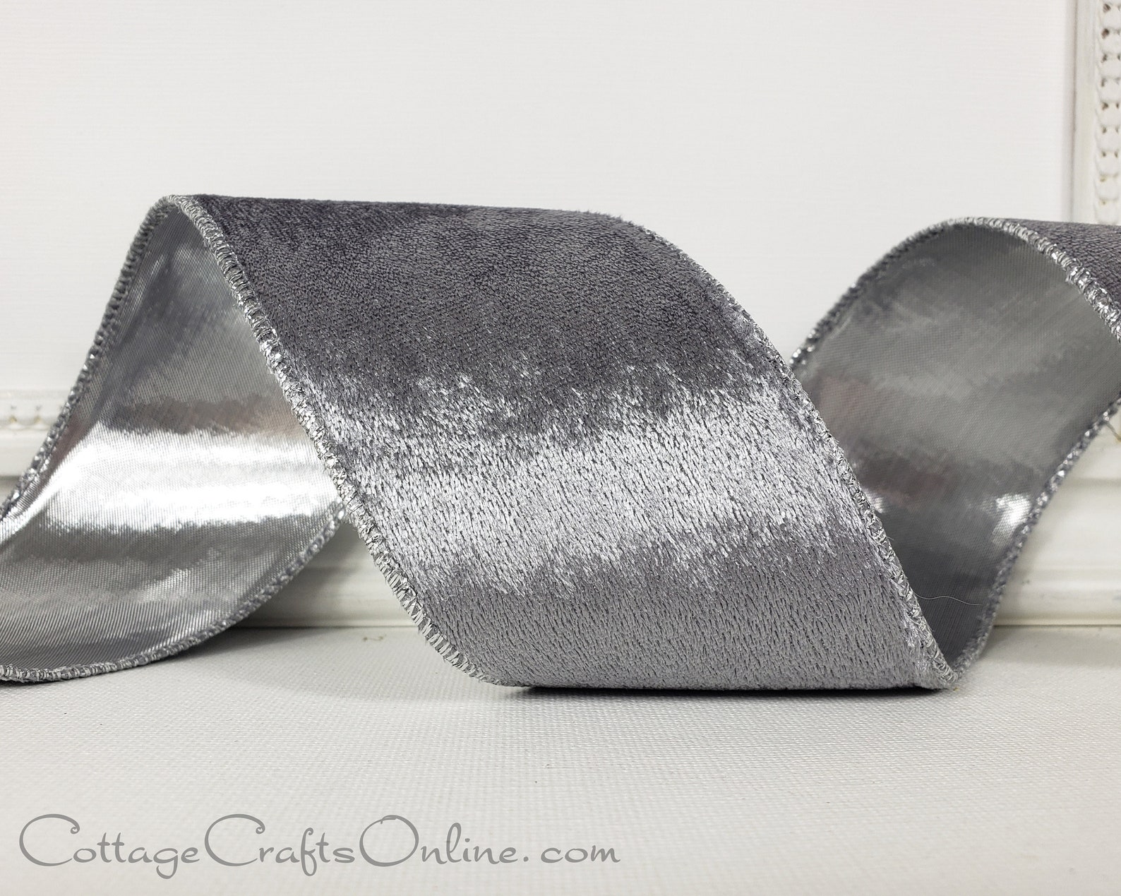 Christmas Wired Ribbon 2.5 Silver Grey Velvet Metallic - Etsy