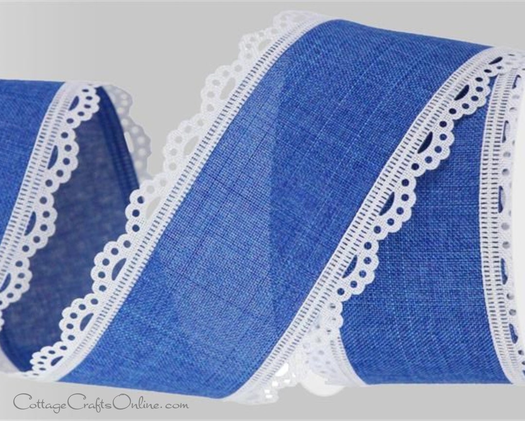 Royal Blue Wired Ribbon 2.5 Wide White Scalloped Lace - Etsy