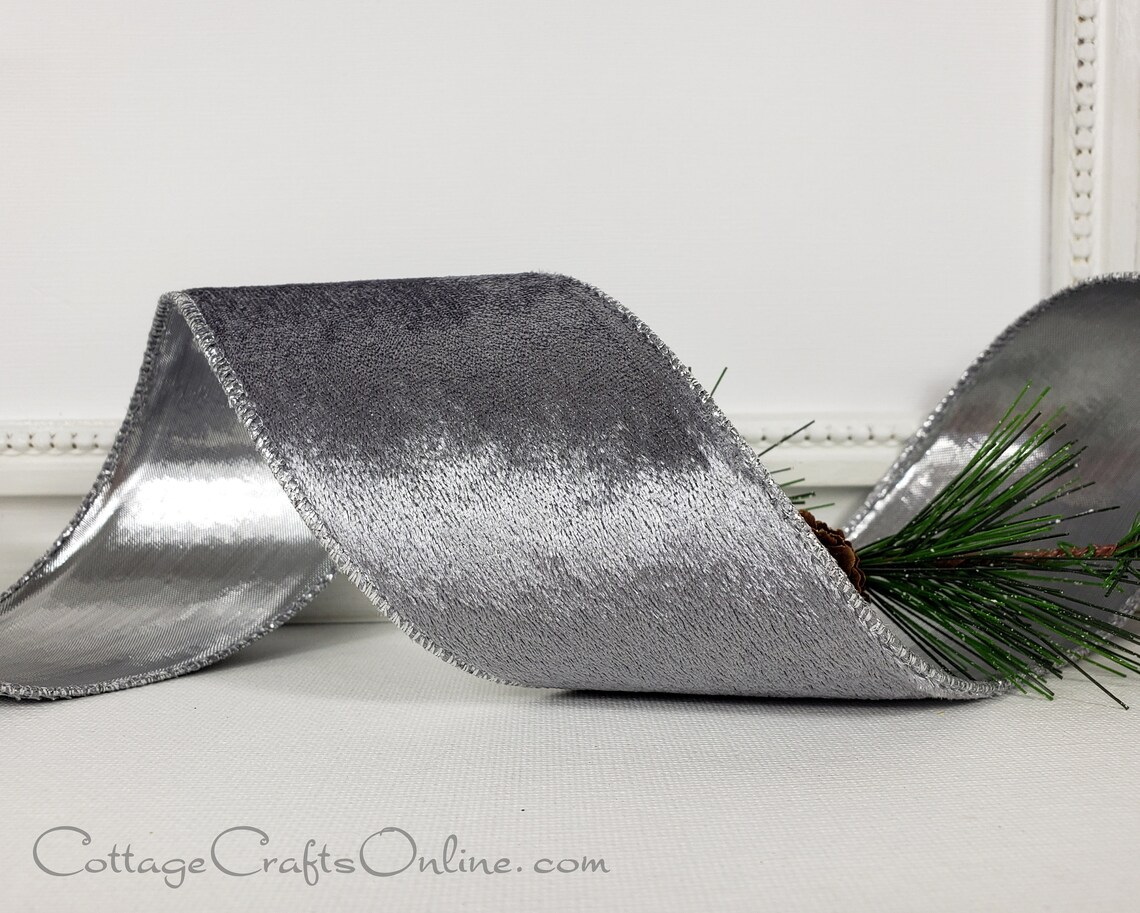 Christmas Wired Ribbon 2.5 Silver Grey Velvet Metallic - Etsy