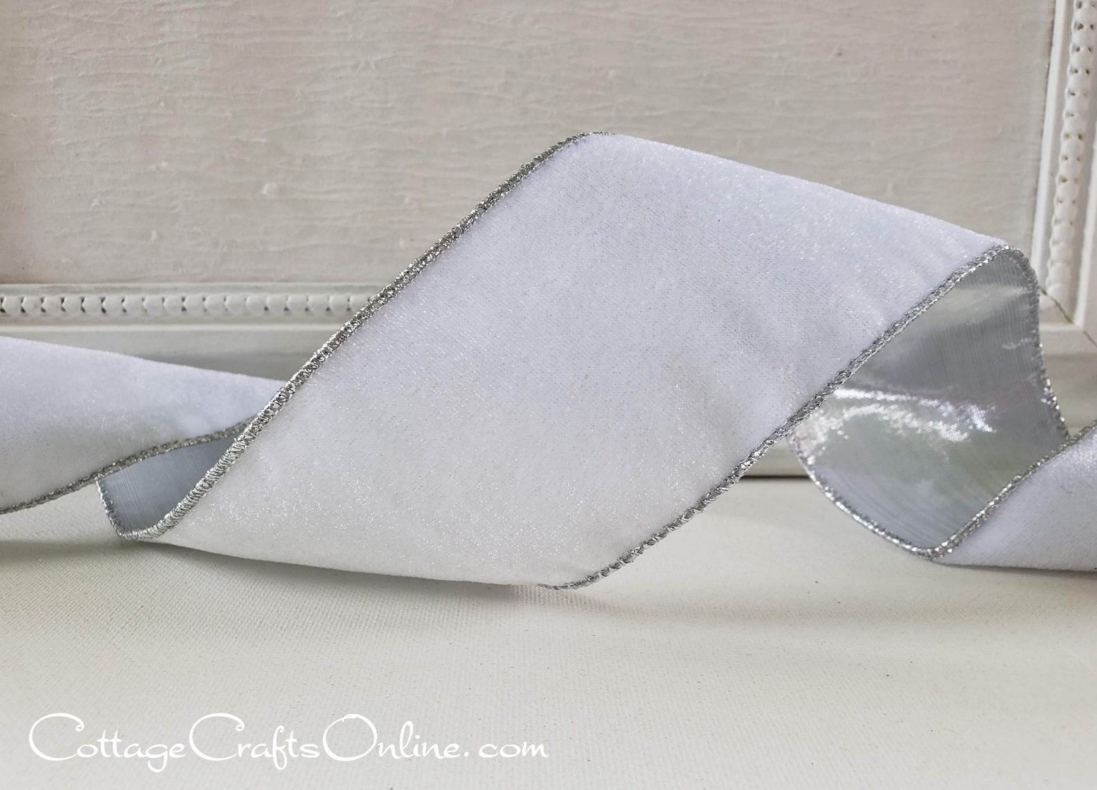 Christmas Wired Ribbon 2 1/2 White Velvet Silver Lame - Etsy
