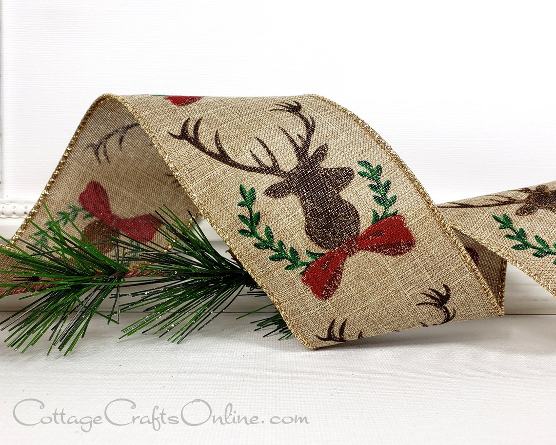 D. Stevens Christmas Wired Ribbon 2 1/2 Brown Deer - Etsy