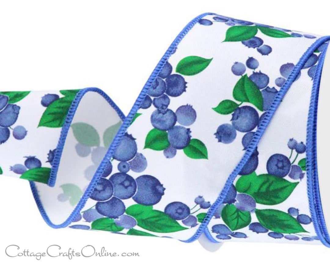 Blueberry Wired Ribbon, TEN YARD Roll, 2.5 Wide, Blue Berries Print on ...