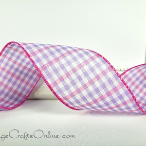THREE YARDS, Wired Ribbon, 2.5", Lavender Purple, Pink Gingham Check ...