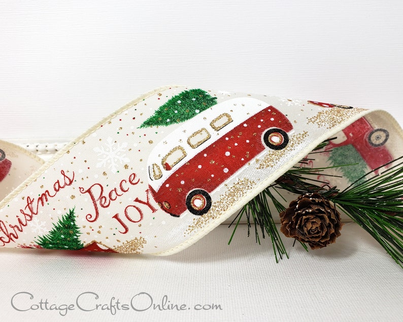 Christmas Wired Ribbon 2 1/2 Red Van Truck Merry - Etsy