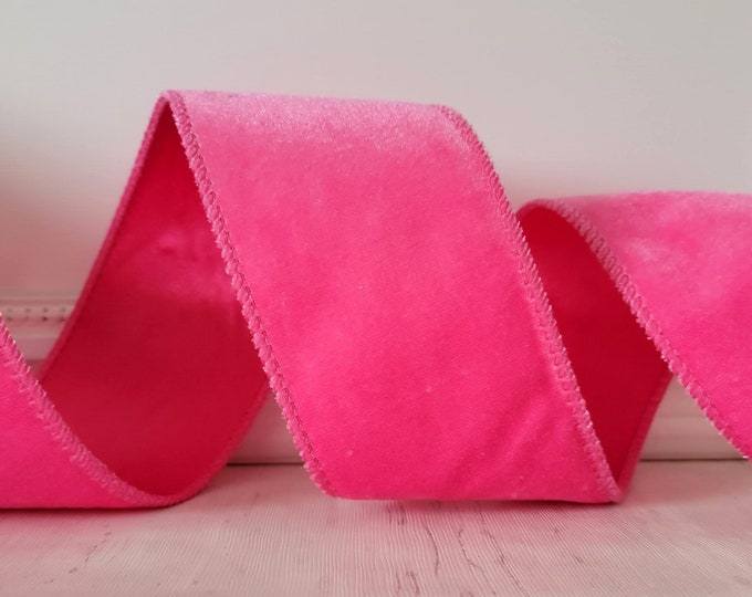 Wired Ribbon, 2.5 Hot Pink Velvet, Satin Back TEN YARD Roll Lowell 40 ...