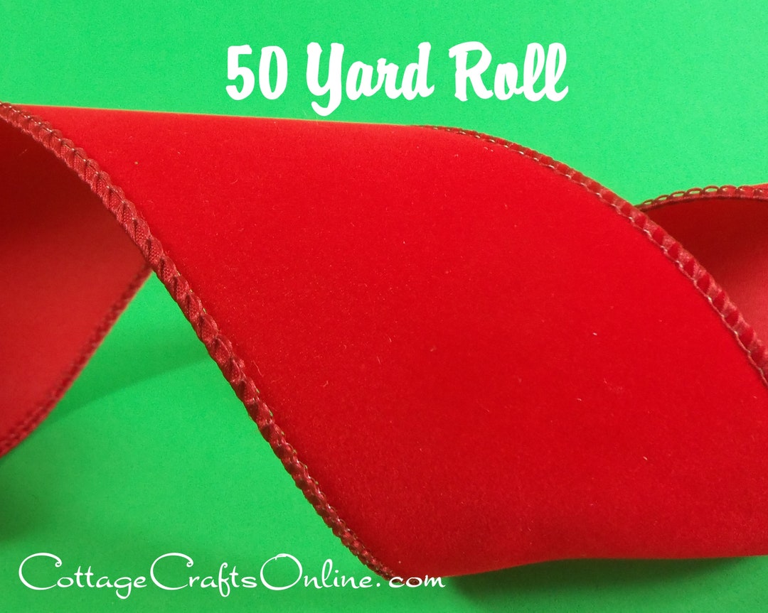 Wired Ribbon, 4 Red Velvet Style FIFTY YARD ROLL christmastime 100 ...