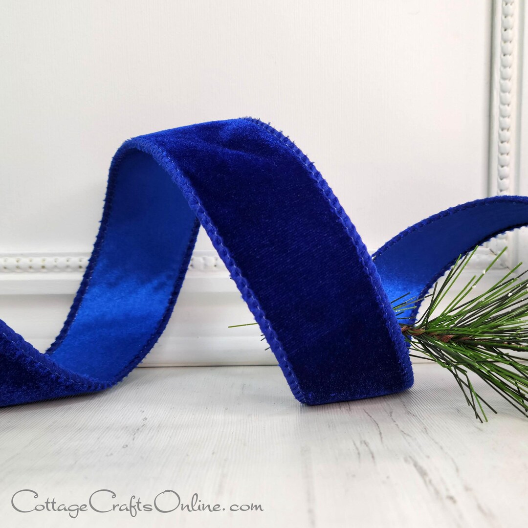 Wired Ribbon, 1.5" Wide, Royal Blue Velvet, Satin Back - TEN YARD ROLL ...