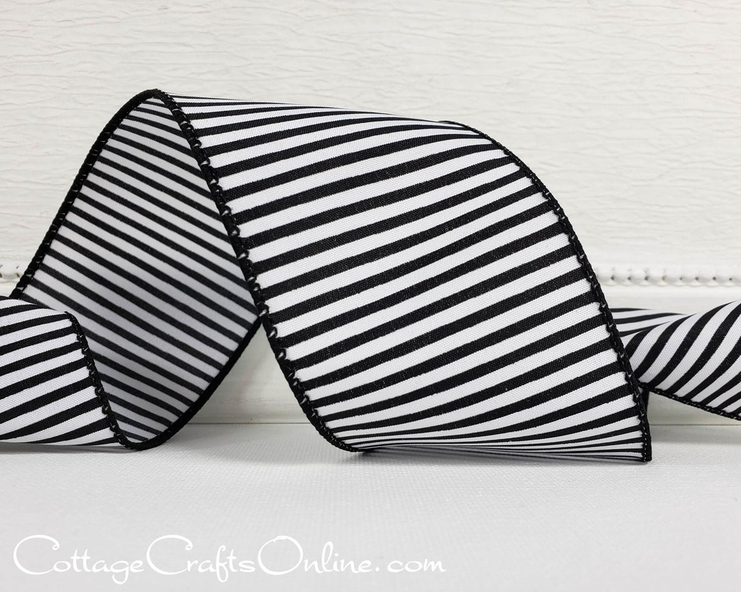Wired Ribbon, 2.5" Wide, Black and White Thin Stripe - TEN YARD ROLL ...