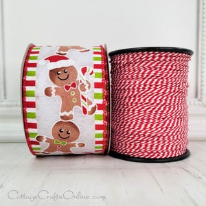 Christmas Wired Ribbon, 2.5", Gingerbread People, Tree, Candy Cane ...