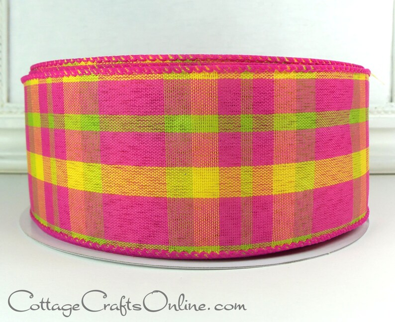 THREE YARDS Wired Ribbon 2.5 Hot Pink Bright Yellow - Etsy