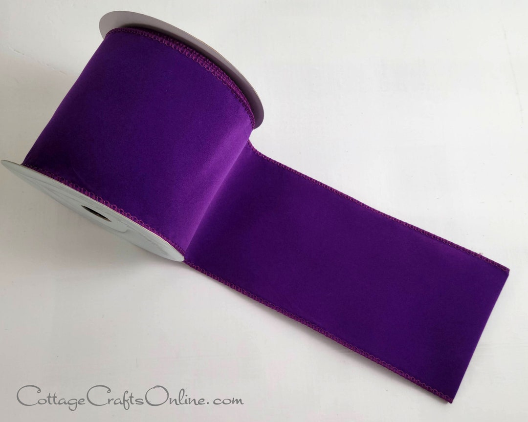 Wired Ribbon, 4" Wide, Purple Velvet Suede Finish - TEN YARD ROLL ...