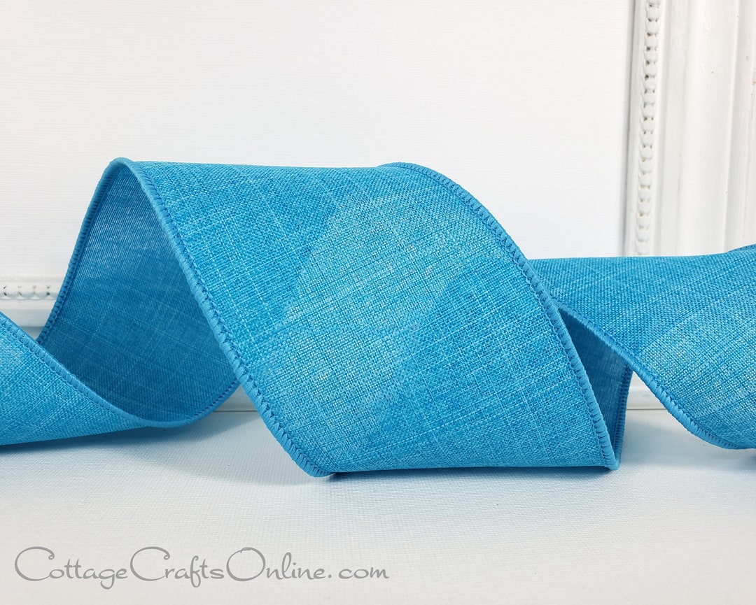 Turquoise Blue Linen Look Wired Ribbon, 3" Wide, - TEN YARD ROLL ...