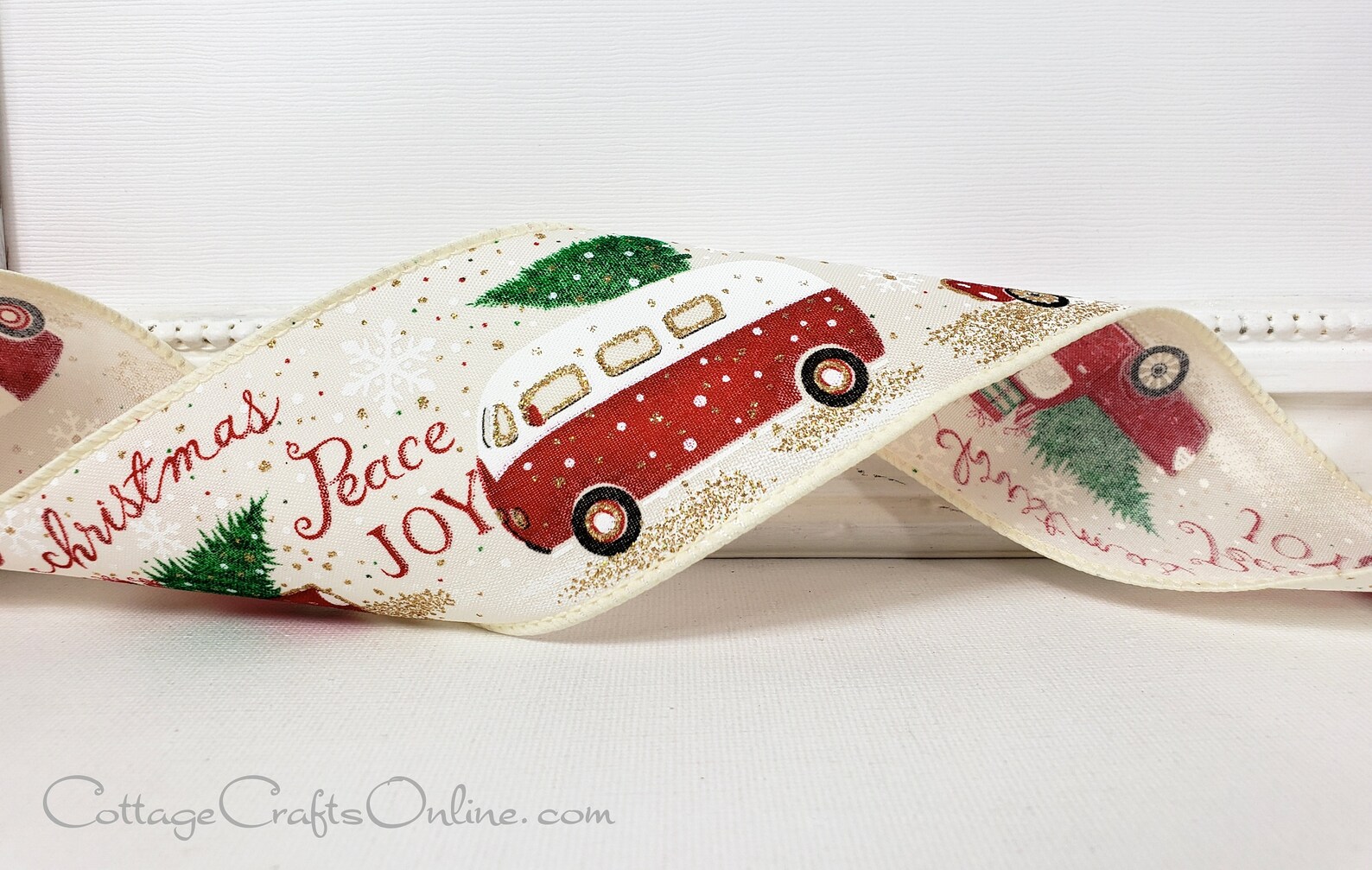 Christmas Wired Ribbon 2 1/2 Red Van Truck Merry - Etsy