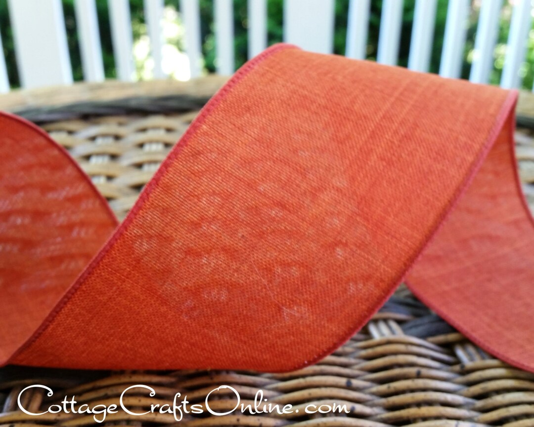 THREE YARDS, Rust Burnt Orange Faux Linen Fall Wired Ribbon, 2.5" Wide ...