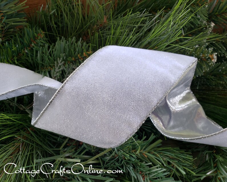 Christmas Wired Ribbon 2 1/2 White Velvet Silver Lame - Etsy