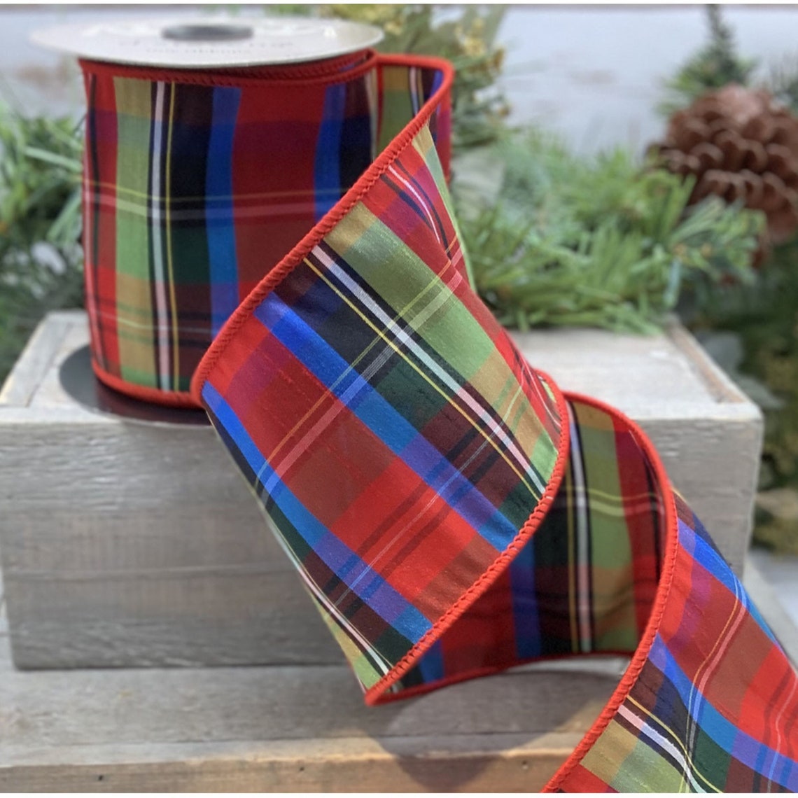 Christmas Wired Ribbon 4 Red Blue Green Black Faux - Etsy