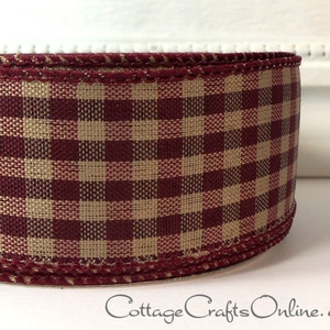 THREE YARDS, Wired Ribbon, 1.5, Burgundy and Beige Tan Gingham Check ...