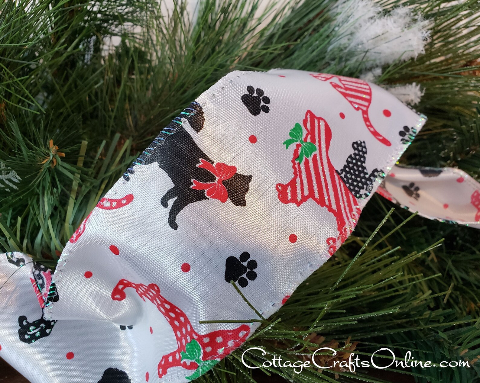 Christmas Wired Ribbon 2 1/2 Christmas Dogs and Puppies | Etsy