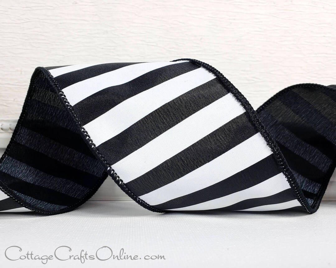 Wired Ribbon, 2.5 Wide, Black and White Stripe TEN YARD ROLL Awning ...