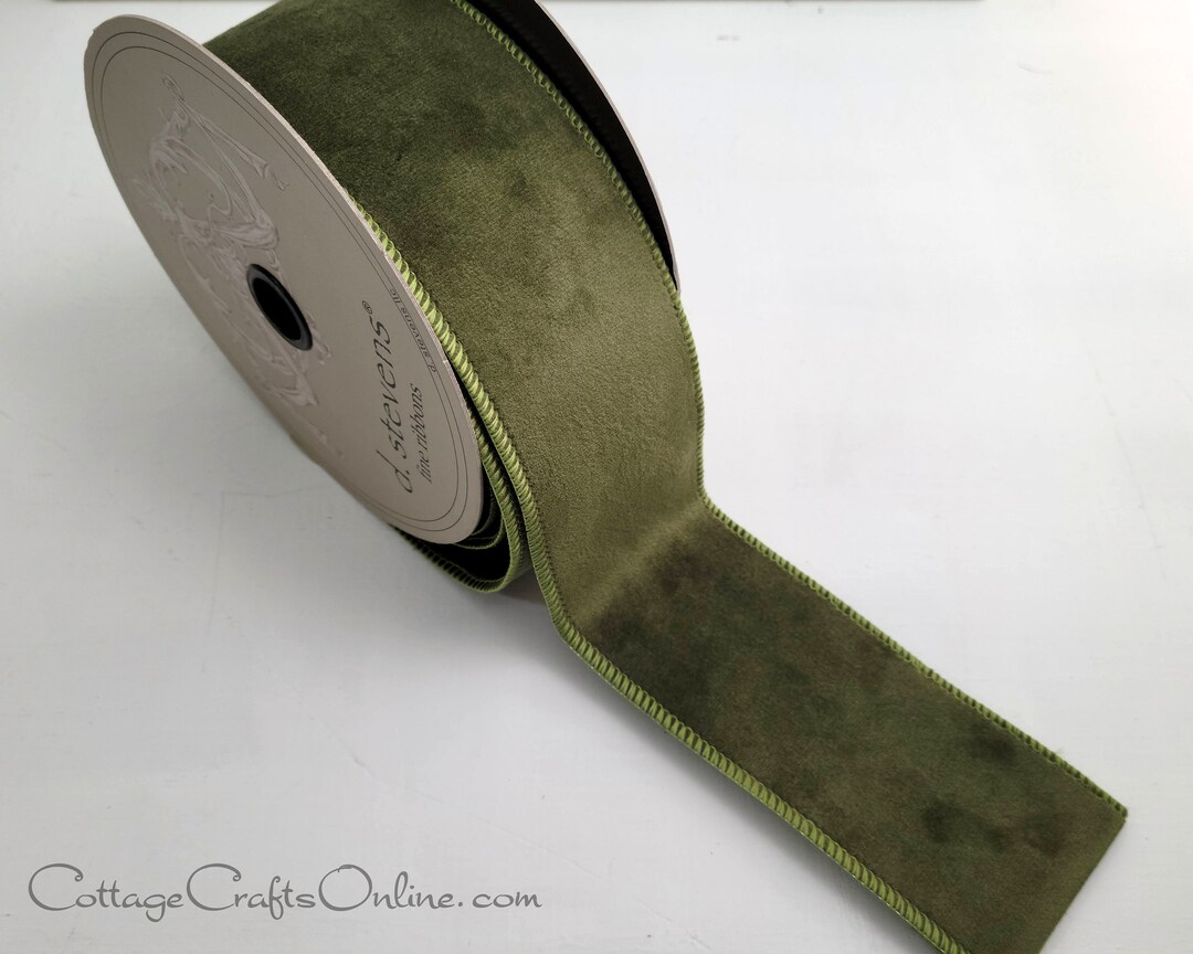 Christmas Wired Ribbon, 2.5" Green Velvet, Taffeta Back - TEN YARD ROLL ...