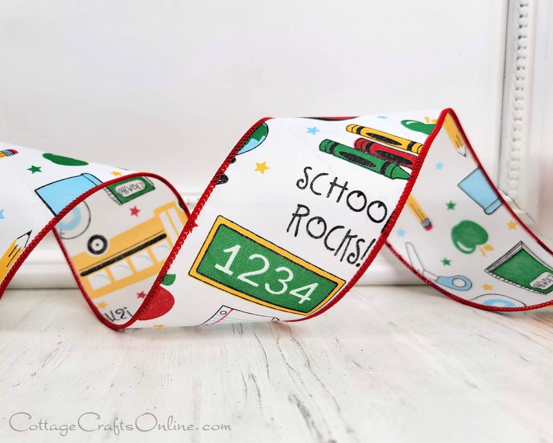 School Rocks Wired Ribbon, 2.5" Wide - TEN YARD ROLL ~ Classroom White ...
