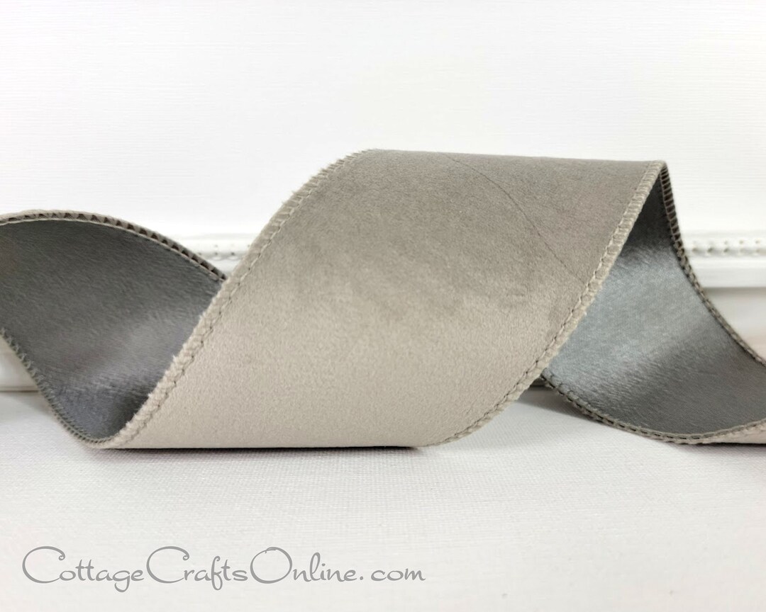 Wired Ribbon, 2.5" Gray Velvet, Taffeta Back - TEN YARD ROLL - D ...