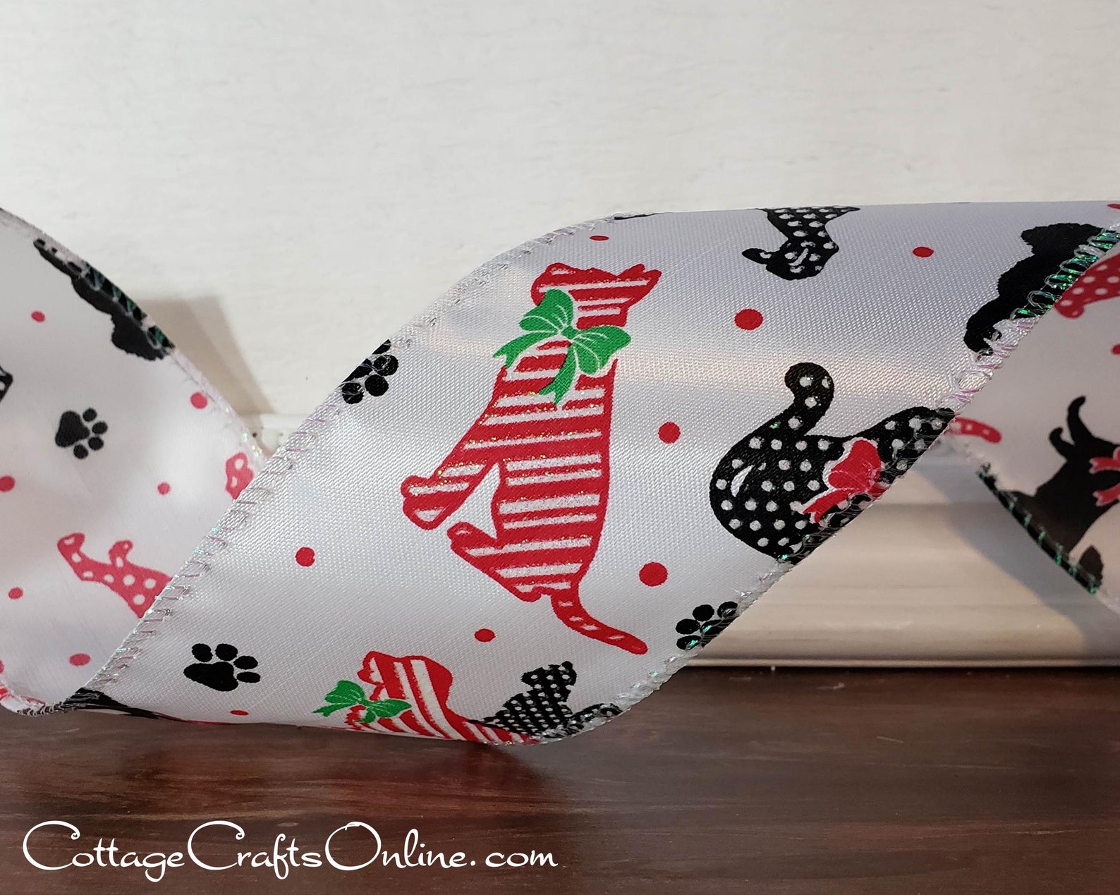 Christmas Wired Ribbon 2 1/2 Christmas Dogs and Puppies | Etsy