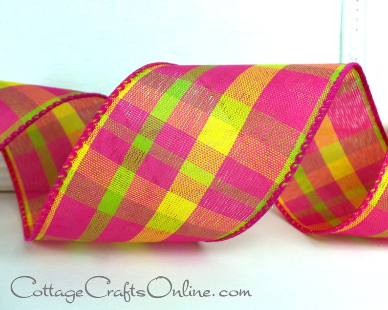 THREE YARDS Wired Ribbon 2.5 Hot Pink Bright Yellow - Etsy