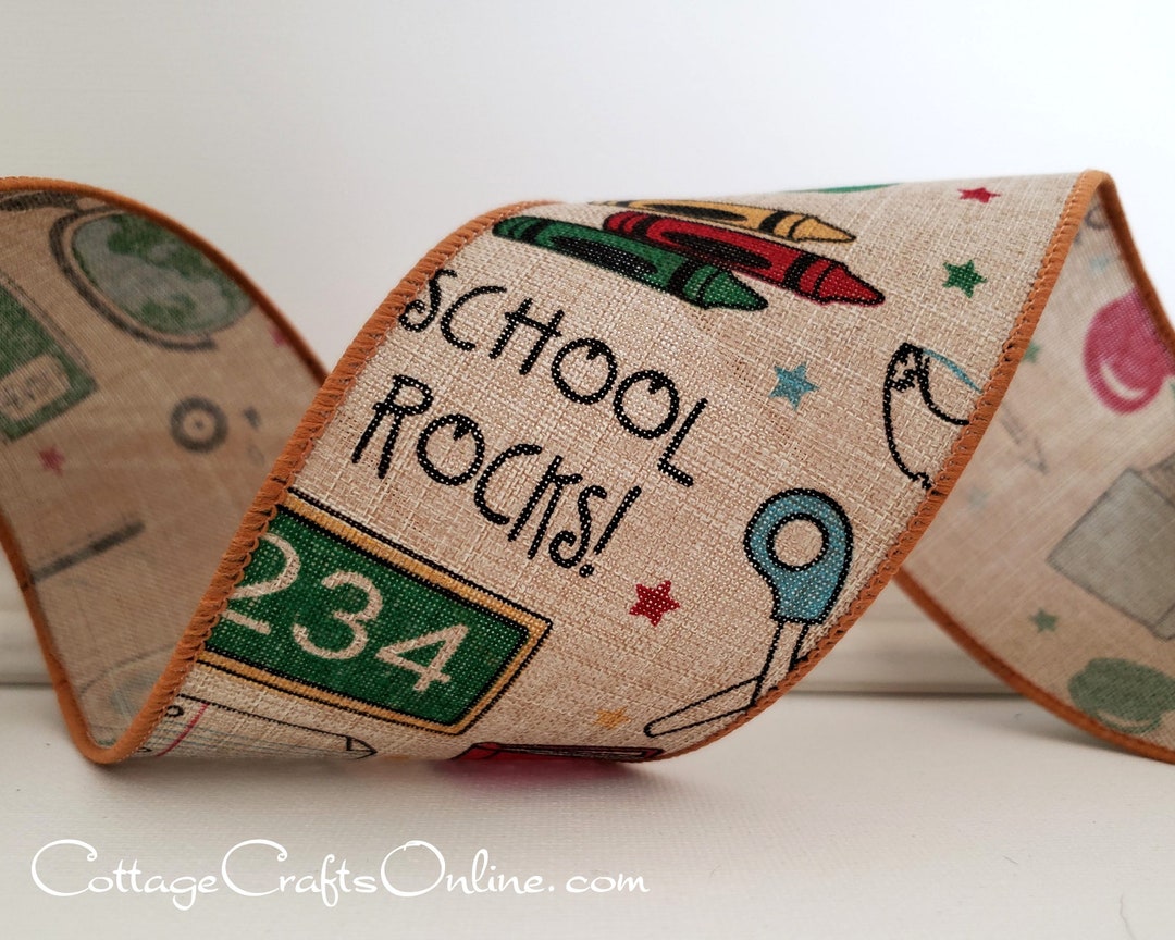 School Rocks Wired Ribbon, 2.5" Wide - Ten Yard Roll ~ Classroom Tan ...