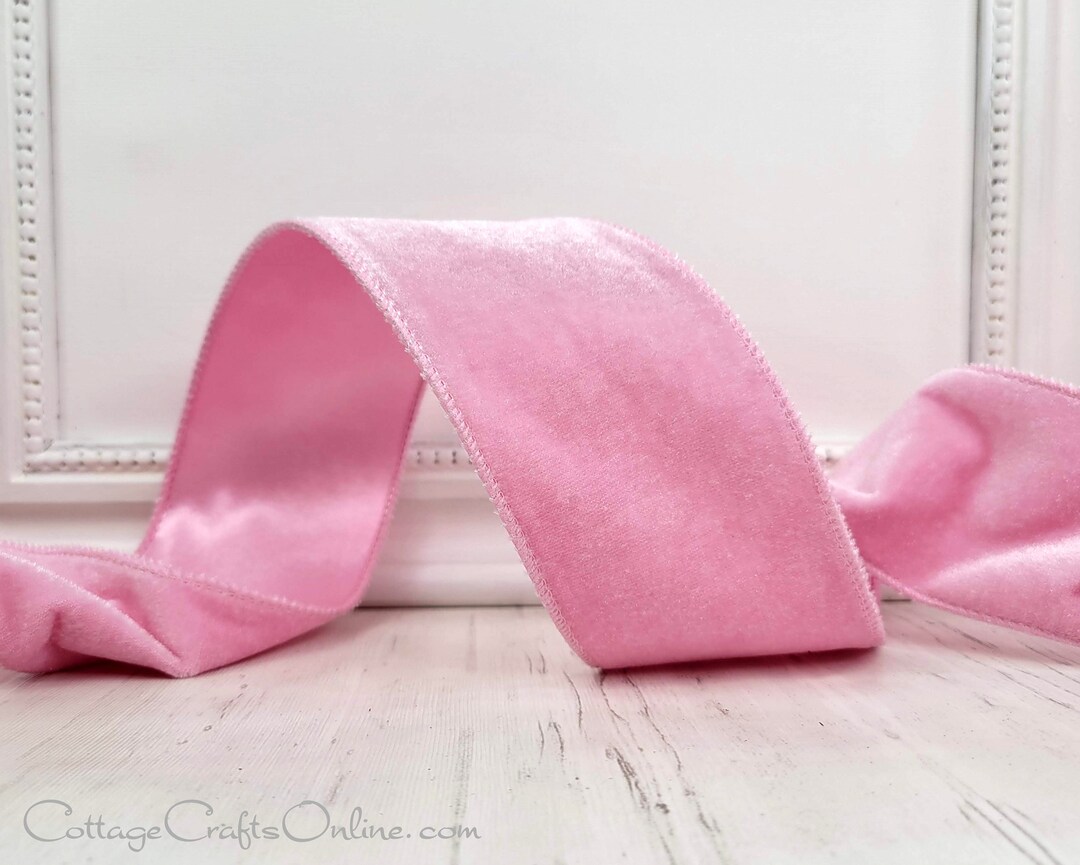 Wired Ribbon, 2.5" Pink Velvet, Satin Back - TEN YARD Roll - Lowell 40 ...