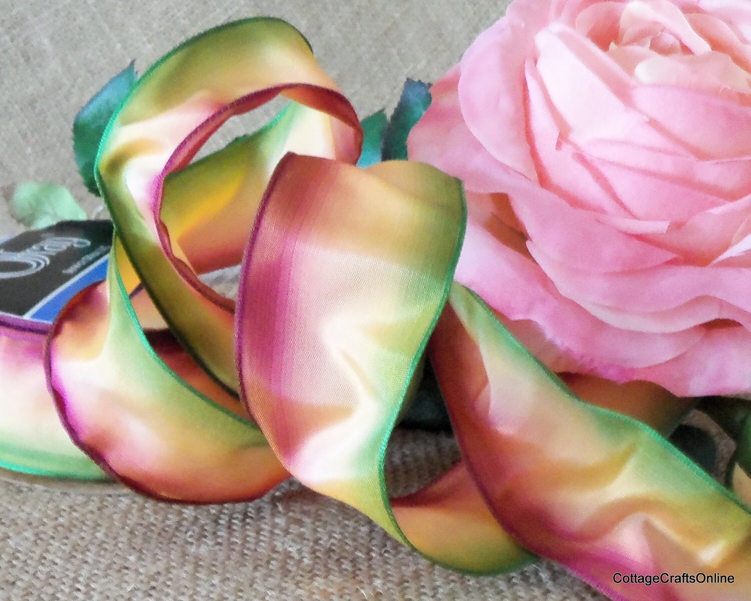 Wired Ribbon 1 1/2 Ombre Mauve Peach and Green - Etsy