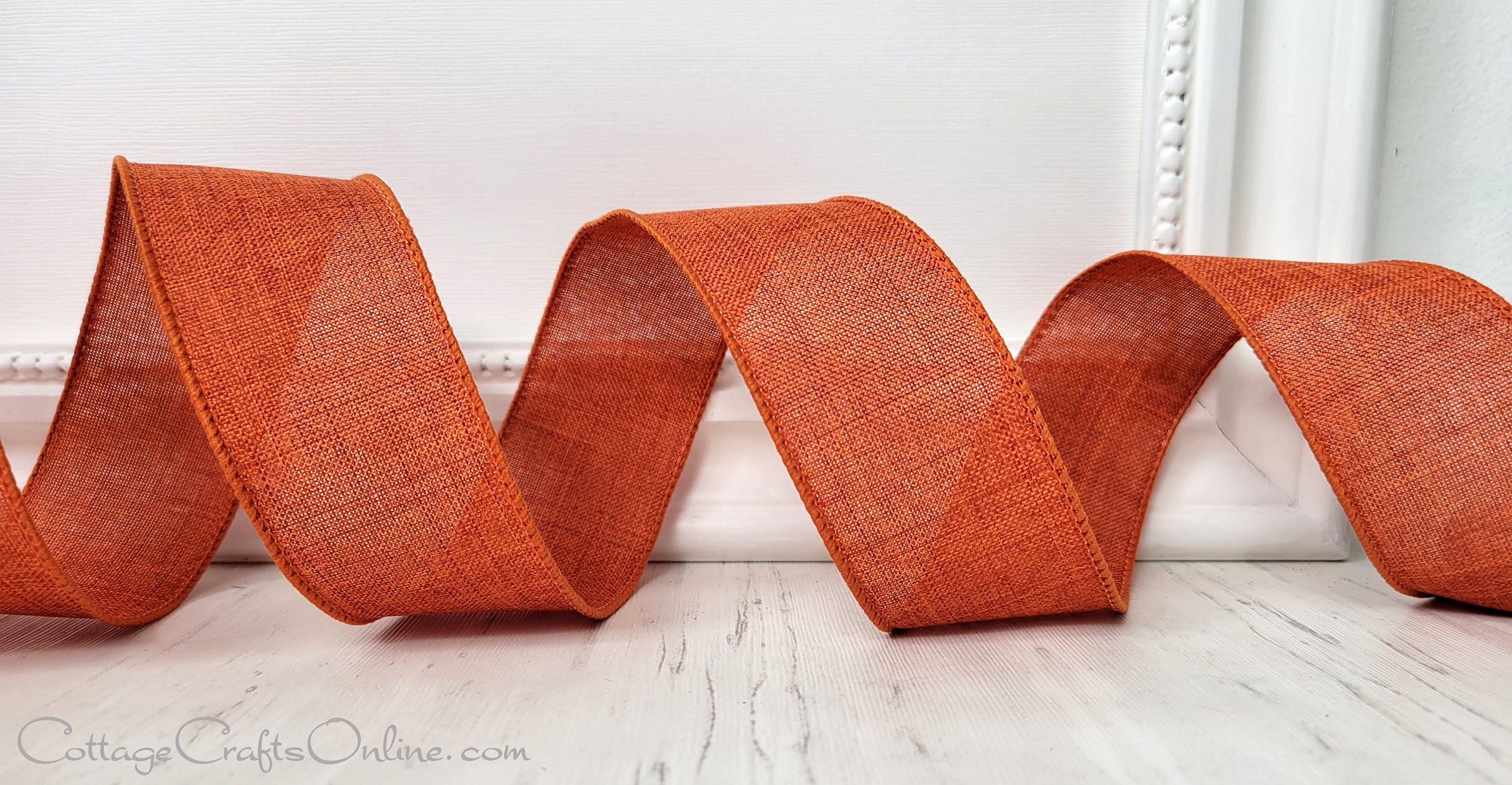 Fall Wired Ribbon, 1.5", Rust Burnt Orange Faux Linen - TEN YARD ROLL ...