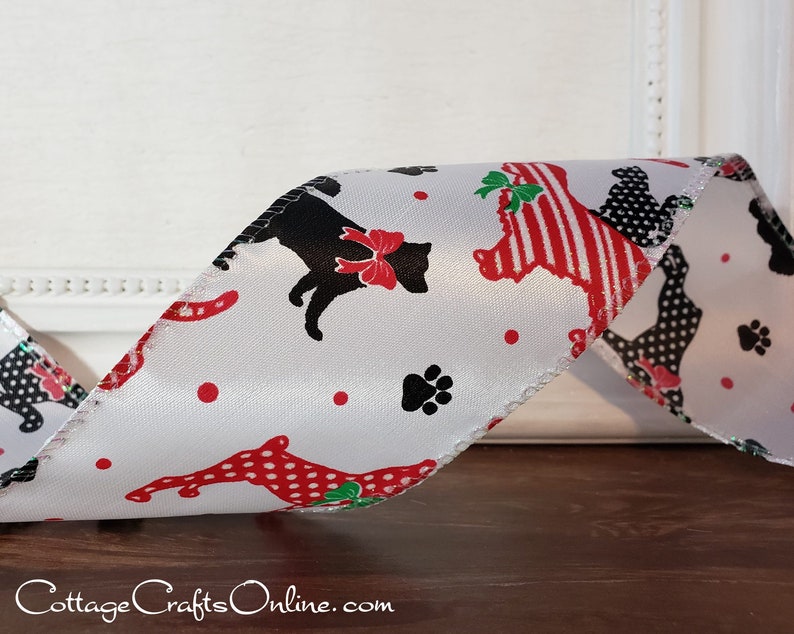 Christmas Wired Ribbon 2 1/2 Christmas Dogs and Puppies | Etsy